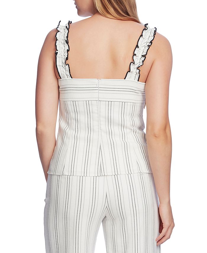 Vince Camuto Pinstriped Ruffle Strap Tank Top - Macy's