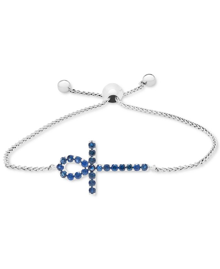 Macy's Sapphire Ankh Cross Bolo Bracelet (1-1/10 ct. t.w.) in 14k White ...