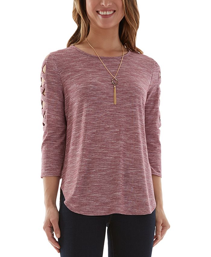 BCX Juniors' Ribbed Lattice-Trim Top - Macy's