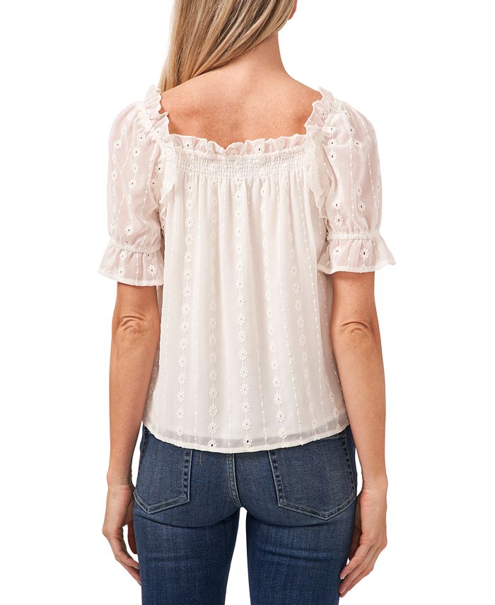 CeCe Petite Square-Neck Embroidered Ruffled Blouse & Reviews - Tops ...