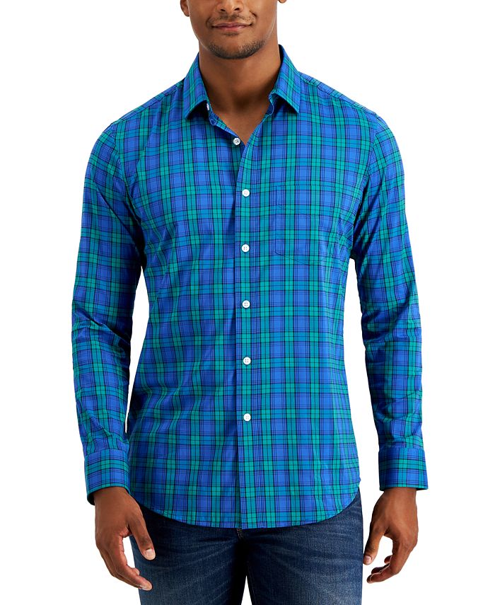 Club Room Mens Slim Fit Stretch Plaid Tech Shirt Created For Macys