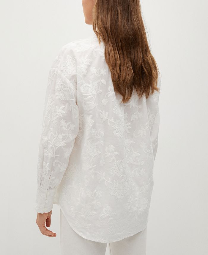 MANGO Embroidered Cotton Blouse - Macy's