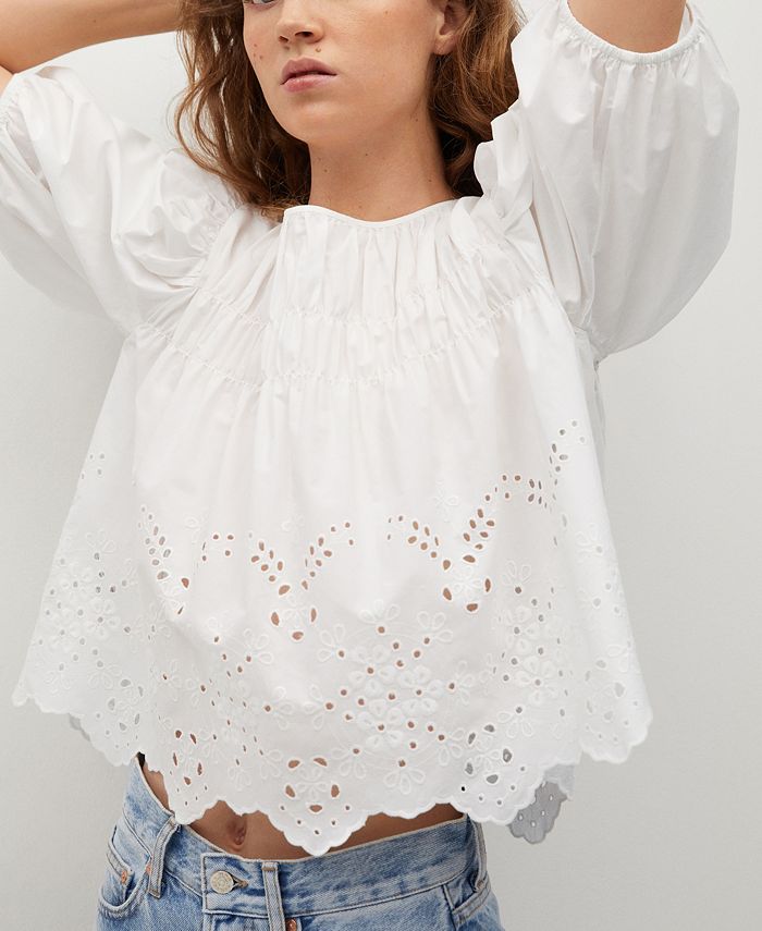 MANGO Swiss Embroidery Popelin Blouse & Reviews - Women - Macy's