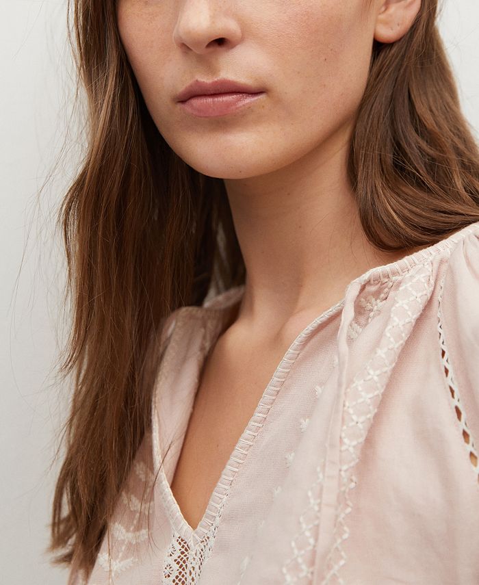 MANGO Cotton Linen Embroidered Blouse - Macy's