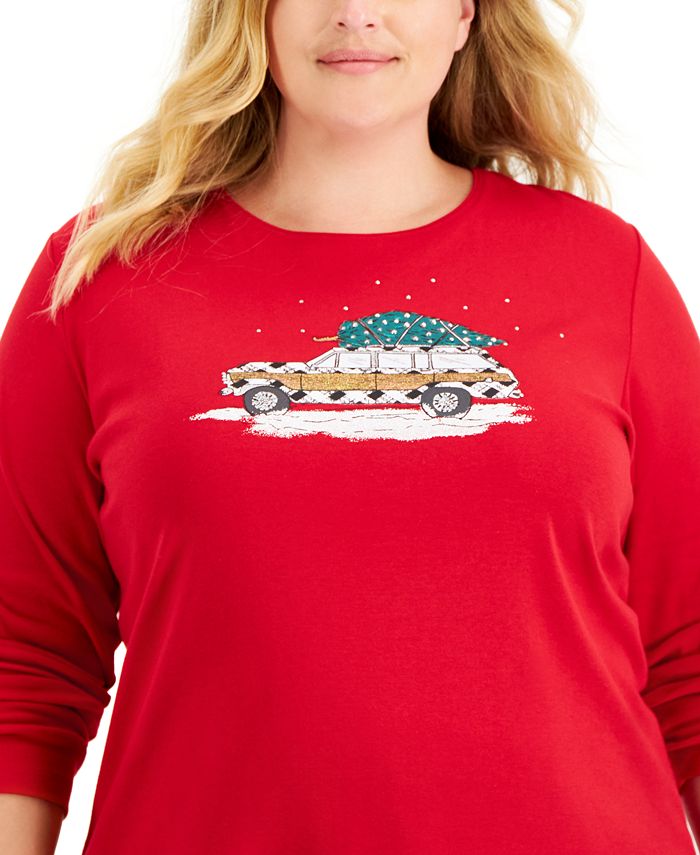 Karen Scott Plus Size Reindeer Holiday Top, Created for Macy's ...