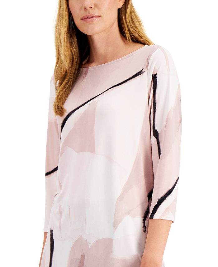 Alfani Boat-Neck 3/4-Sleeve Printed Tunic, Created for Macy's & Reviews ...