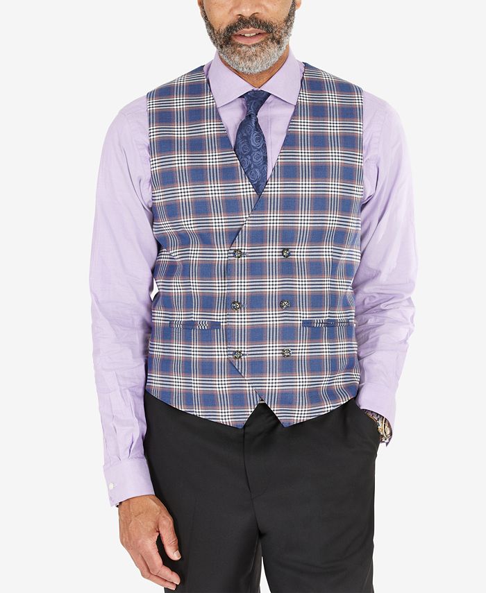 Tayion Collection Men's Classic-Fit Blue & Pink Plaid Double-Breasted ...