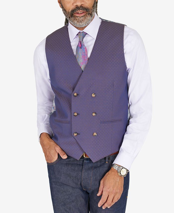 Tayion Collection Men's Classic-Fit Blue & Tan Jacquard Reversible ...