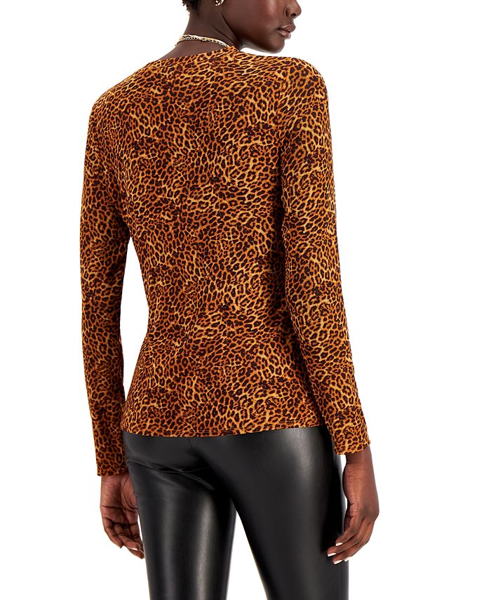 INC International Concepts Petite Cheetah-Print Mesh Top, Created for ...