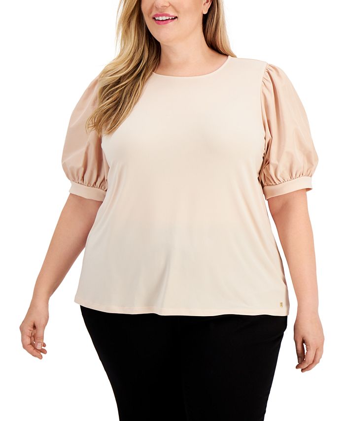 Calvin Klein Plus Size Puff-Sleeve Top - Macy's