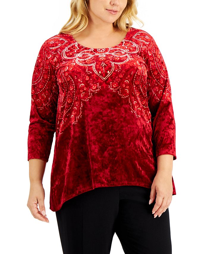 Jm Collection Plus Size Printed Velvet Top Created For Macys Macys