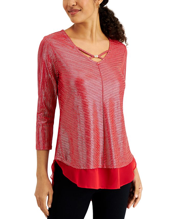 JM Collection Striped Metallic Top, Created for Macy's - Macy's