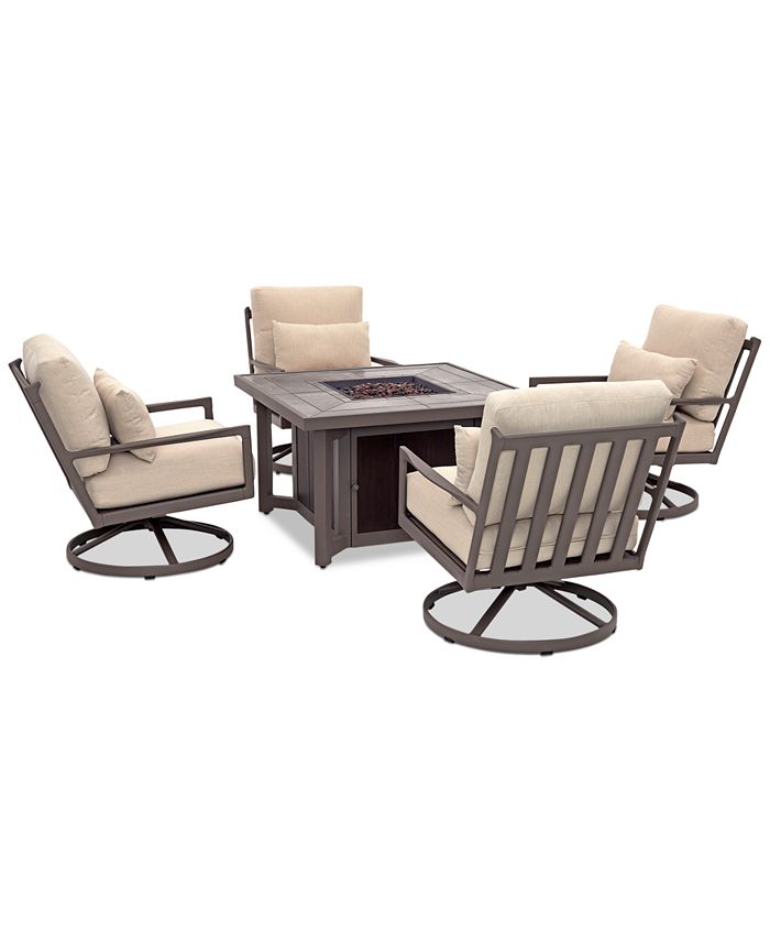 Agio Carmel Outdoor 5-Pc. Chat Set (1 Fire Pit & 4 Swivel Rocker Chairs ...