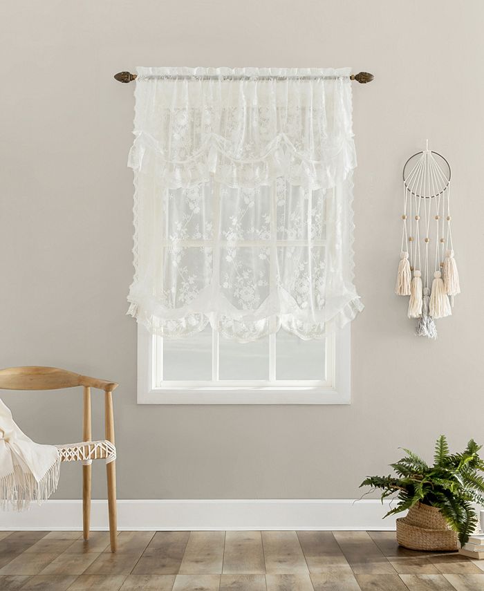 No. 918 Alison Floral Lace Sheer Rod Pocket Window Tie-Up Shade, 63" x ...