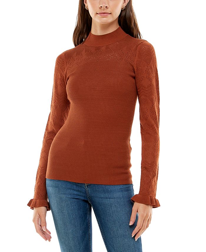 Crave Fame Juniors' Mock-Neck Pointelle Sweater - Macy's