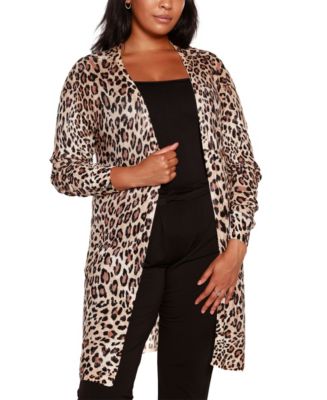 Belldini Black Label Plus Size Leopard Print Duster Cardigan - Macy's