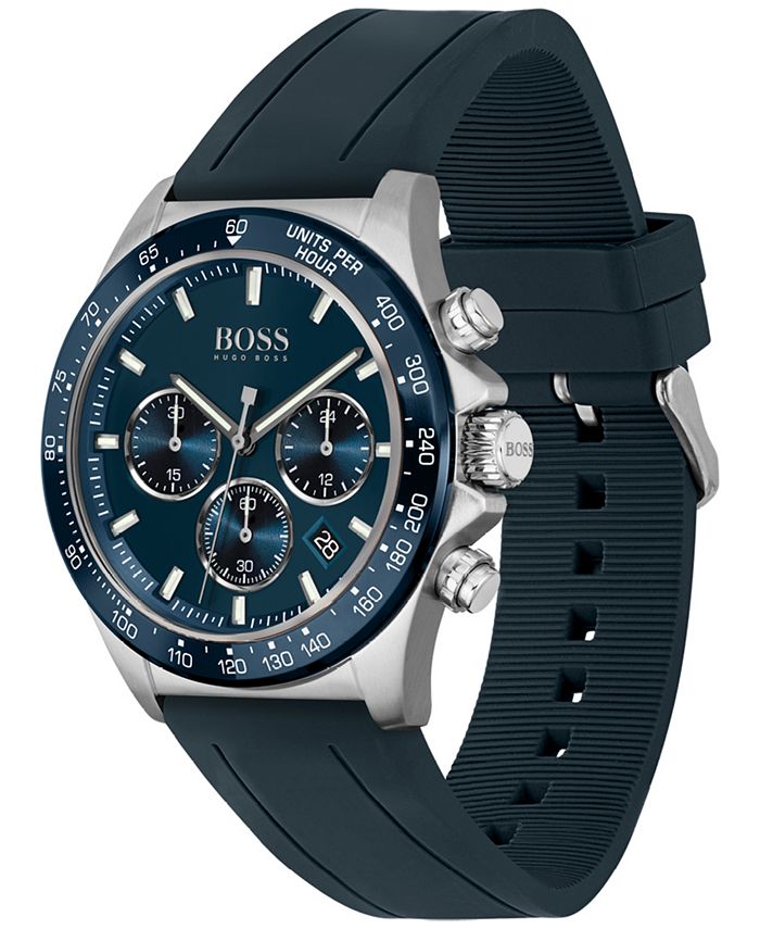 BOSS Men's Chronograph Hero Blue Silicone Strap Watch 43mm - Macy's