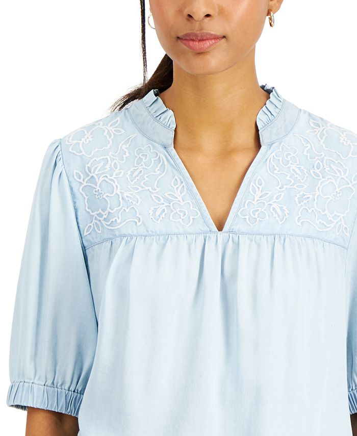 Charter Club Elbow Sleeve Chambray Top, Created for Macy's - Macy's