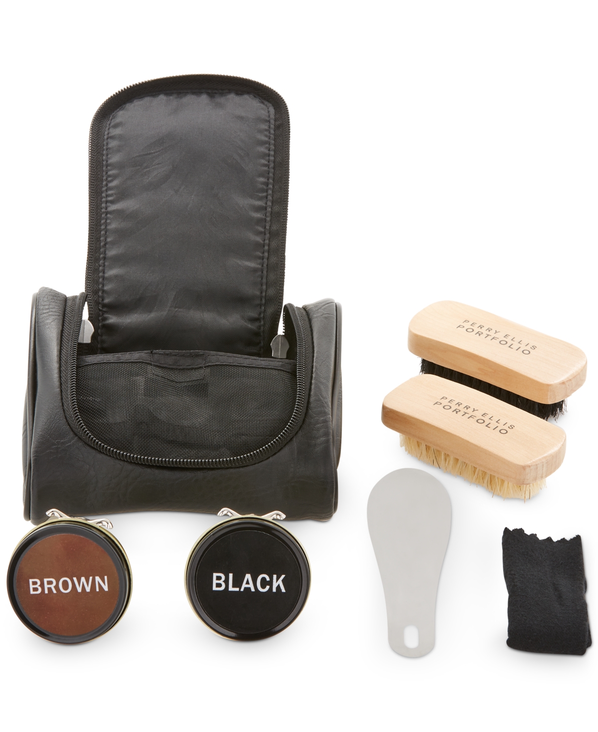 Click here for Perry Ellis Mens Shoe Shine Kit - Black prices
