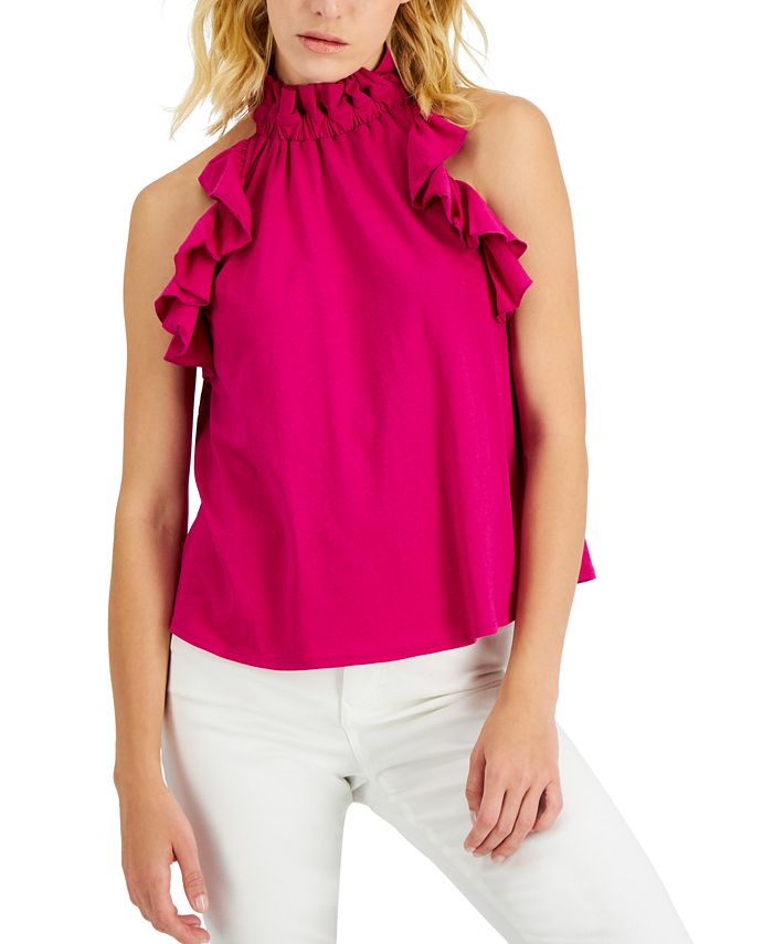 INC International Concepts Cotton Ruffled Halter Top, Created for Macy ...