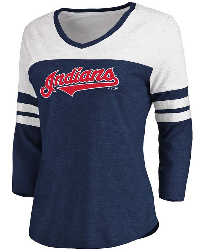 Fanatics Women's Heathered Navy, White Cleveland Indians Official ...