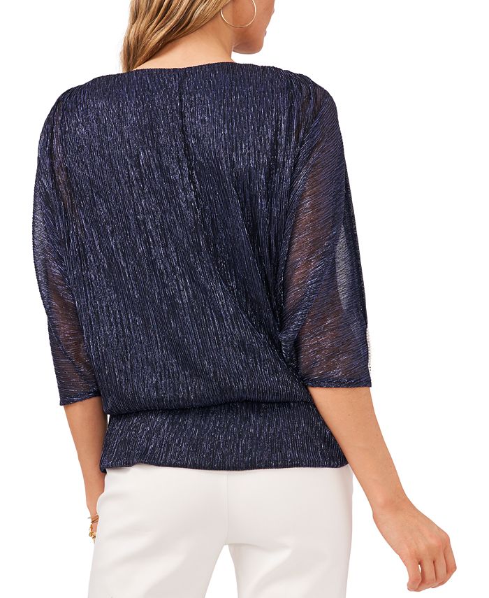 MSK Split-Sleeve Metallic Blouson Top - Macy's