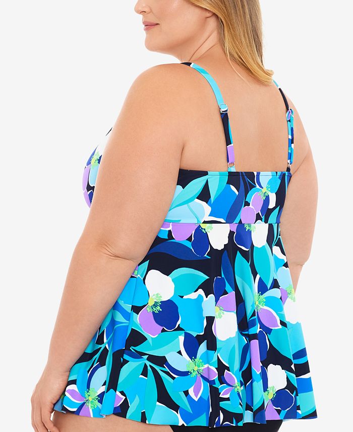 Swim Solutions Plus Size V Neck Underwire Tankini Top Created For Macy