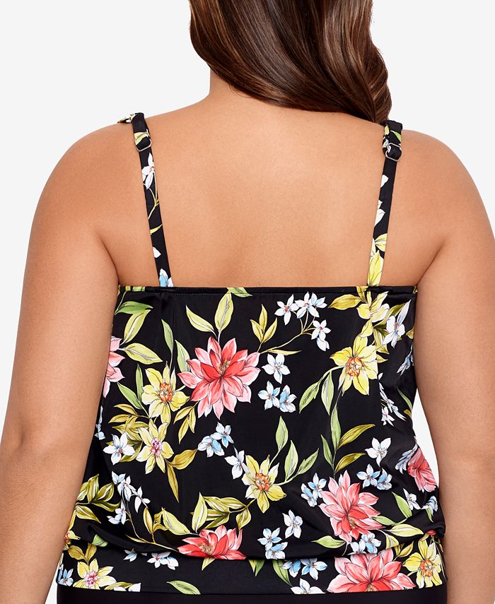 Swim Solutions Plus Size Underwire Blouson Tankini Top - Macy's