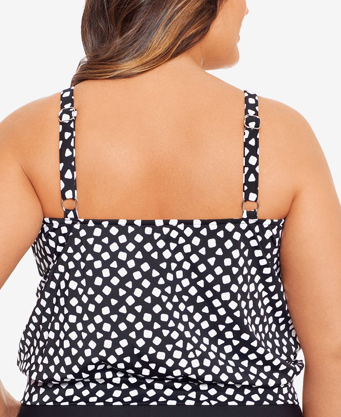 Swim Solutions Plus Size Mesh Trim Blouson Tankini Top Macys