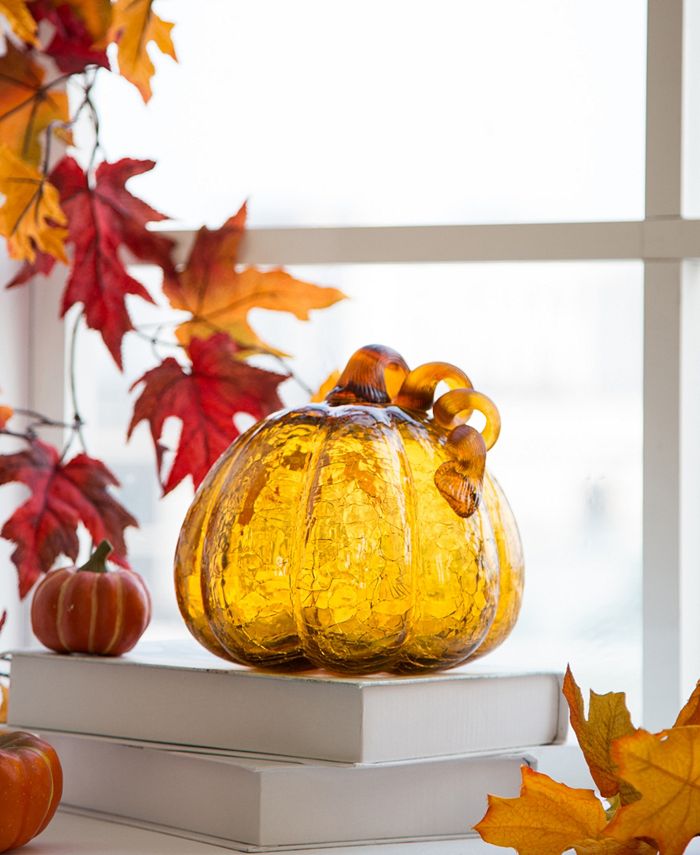 Glitzhome Amber Crackle Pumpkin, Set of 2 - Macy's