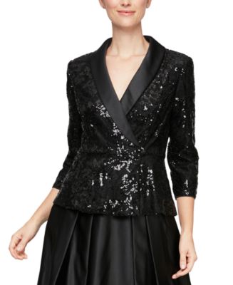 Alex Evenings Satin Collar Sequin Top - Macy's