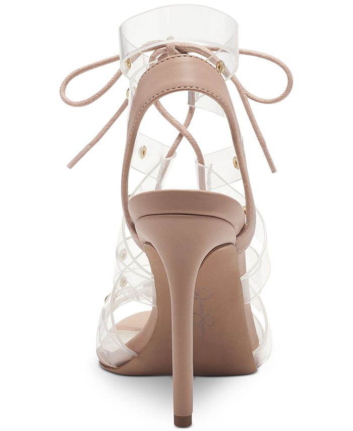 Jessica Simpson Women's Jaray Lace-Up Lucite Stud Dress Sandals ...
