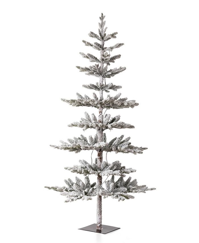 Glitzhome Deluxe Pre-Lit Flocked Pine Artificial Christmas Tree with 300 Warm White Lights, 6 ...