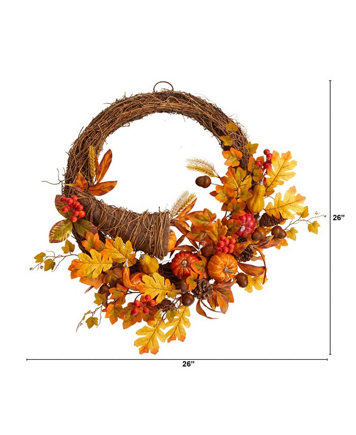 Nearly Natural 26" Autumn Artificial Cornucopia Fall Wreath - Macy's