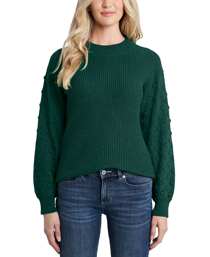 CeCe Women's Crewneck Bobble Detail Long Sleeve Sweater - Macy's