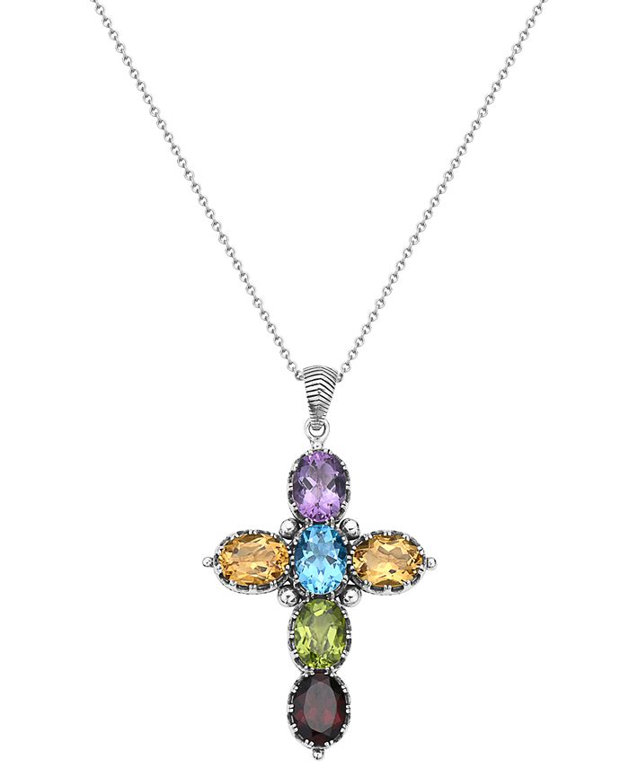 EFFY Collection EFFY® Multi-Gemstone Cross 18" Pendant Necklace (8 ct ...