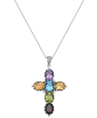 EFFY® Multi-Gemstone Cross 18" Pendant Necklace (8 ct. t.w.) in ...