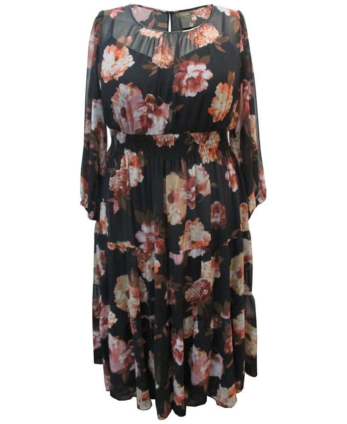 Taylor Plus Size Floral-Print Smocked-Waist Tiered Dress - Macy's
