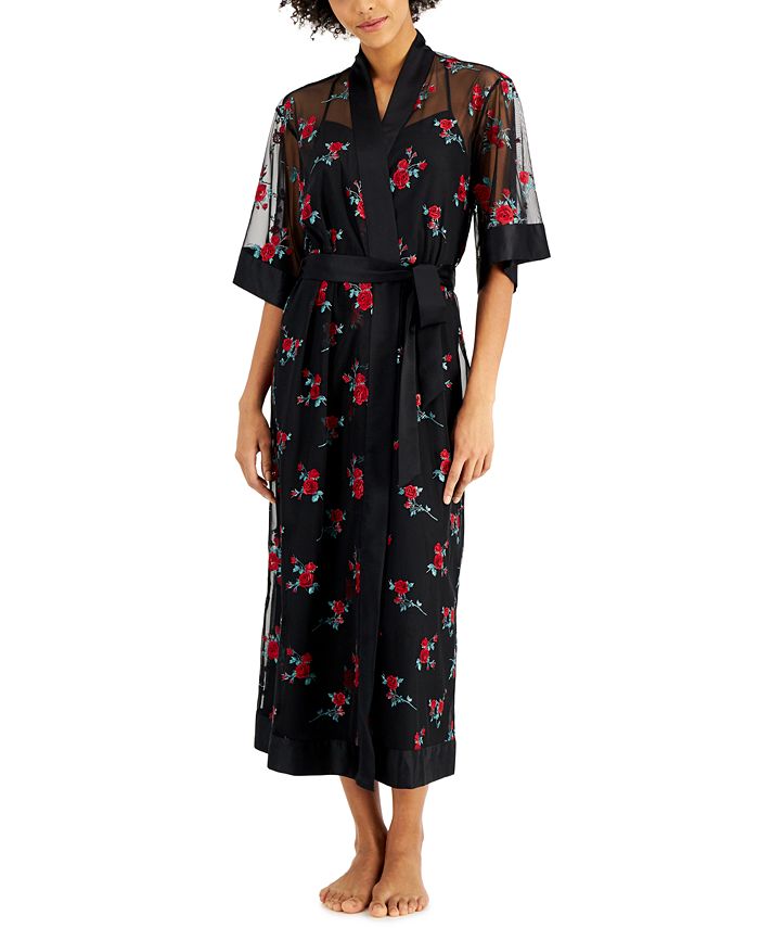 INC International Concepts Sheer Embroidered Rose Wrap Robe, Created ...