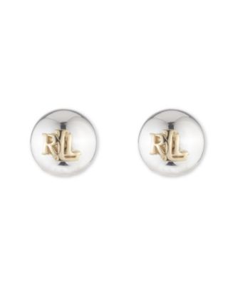 Lauren Ralph Lauren 18K Gold Over Sterling Silver Ball Stud with RLL ...