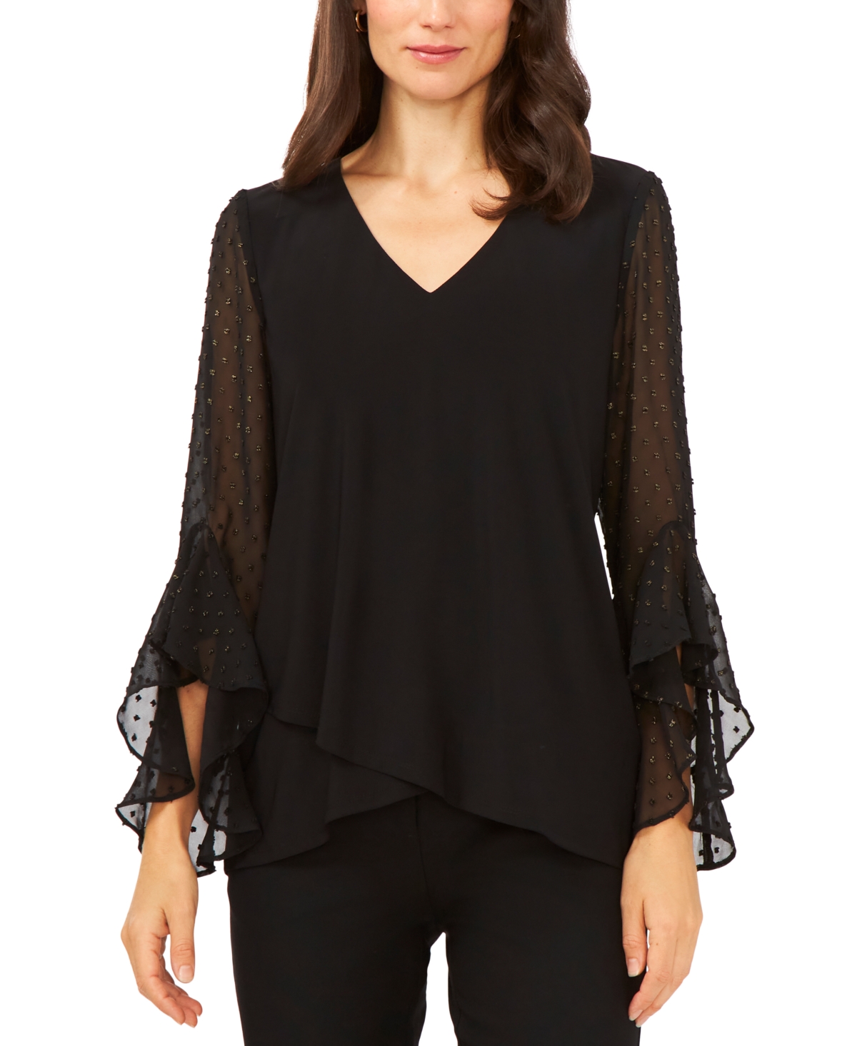 Msk Embellished-ruffle-sleeve Top In Black/gold | ModeSens