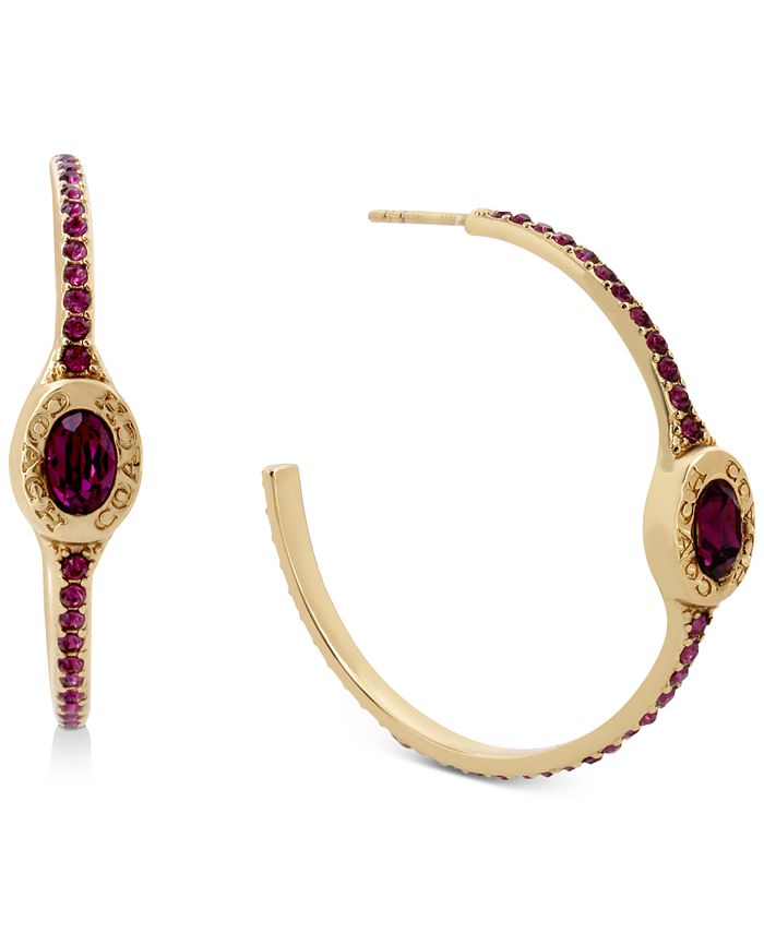 COACH Gold-Tone Medium Signature Logo & Color Crystal C-Hoop Earrings ...