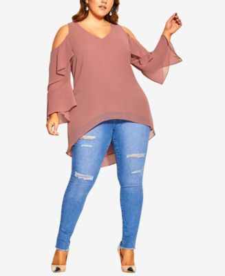 City Chic Trendy Plus High Low Cold Shoulder Top - Macy's