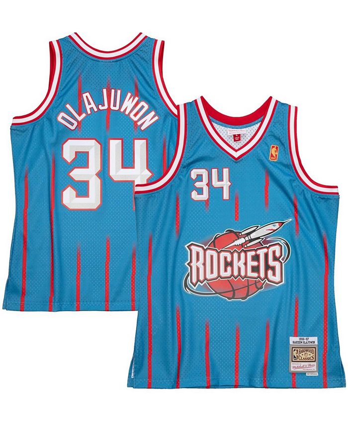 Mitchell And Ness Mens Hakeem Olajuwon Light Blue Houston Rockets 1996