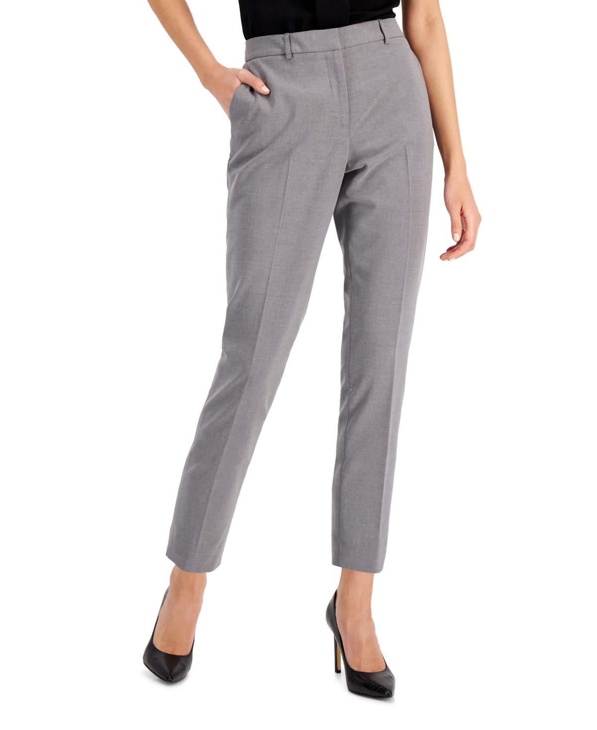 Tahari Asl Shannon Suit Straight-Leg Pants - Heather Grey