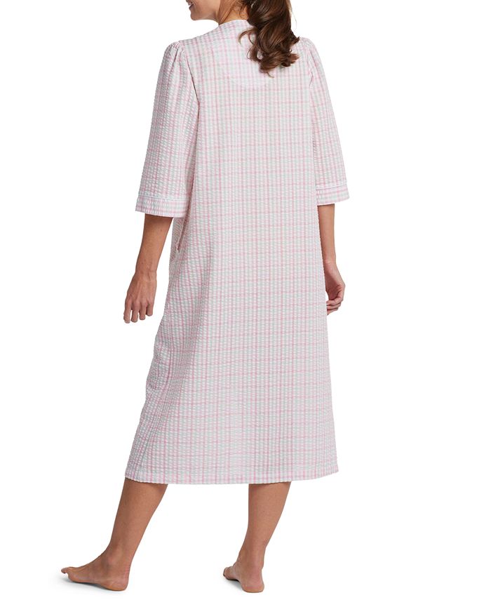 Miss Elaine Petite Plaid Seersucker Long Zipper Robe - Macy's