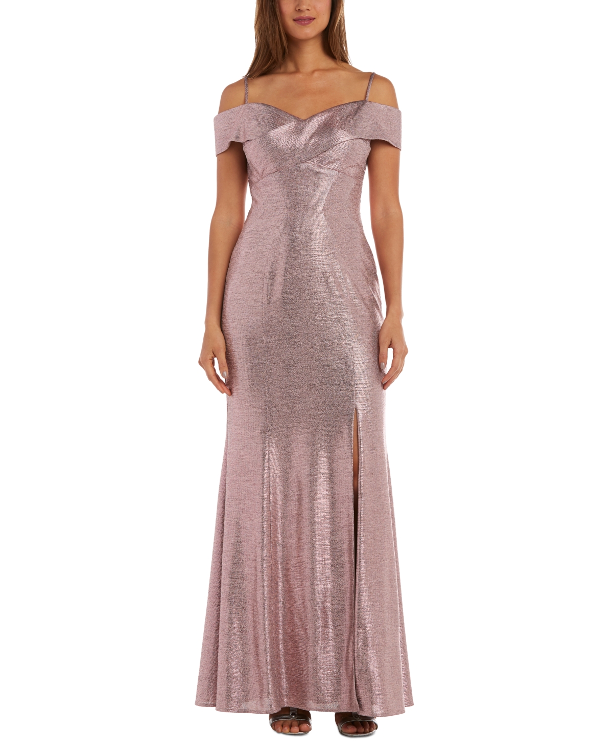 Click here for Nightway Cold-Shoulder Foil Gown - Rose/Gold prices