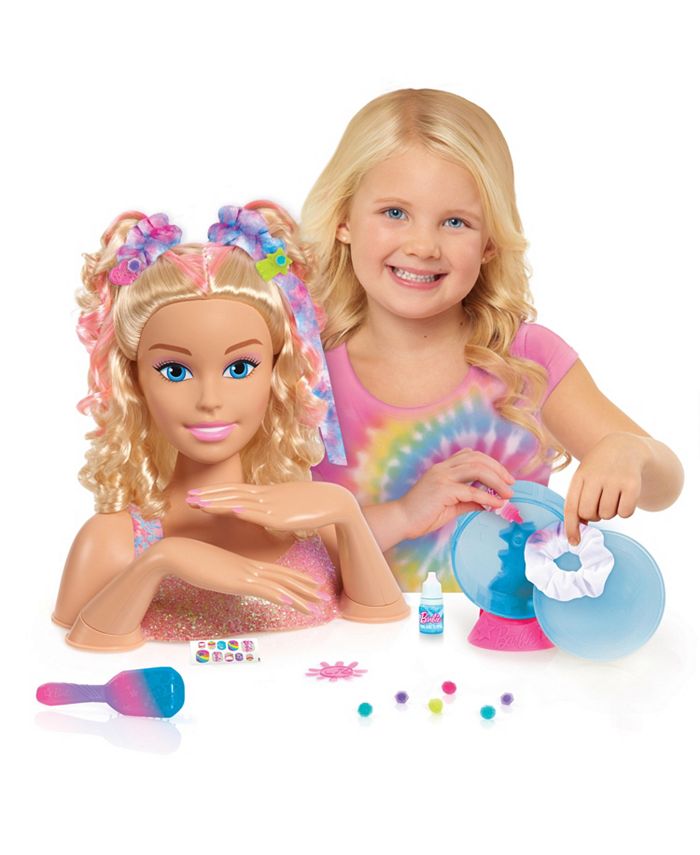 Barbie Tie-Dye Deluxe 22-Piece Styling Head, Blonde Hair, Includes 2 ...