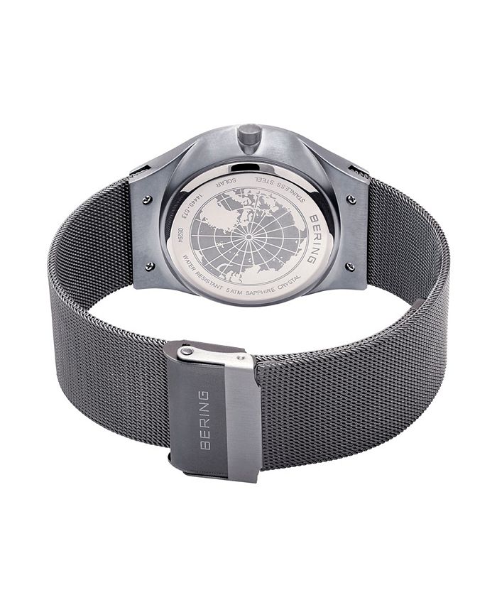 Bering Men's Slim Solar Gray Stainless Steel Mesh Bracelet Watch 40mm ...