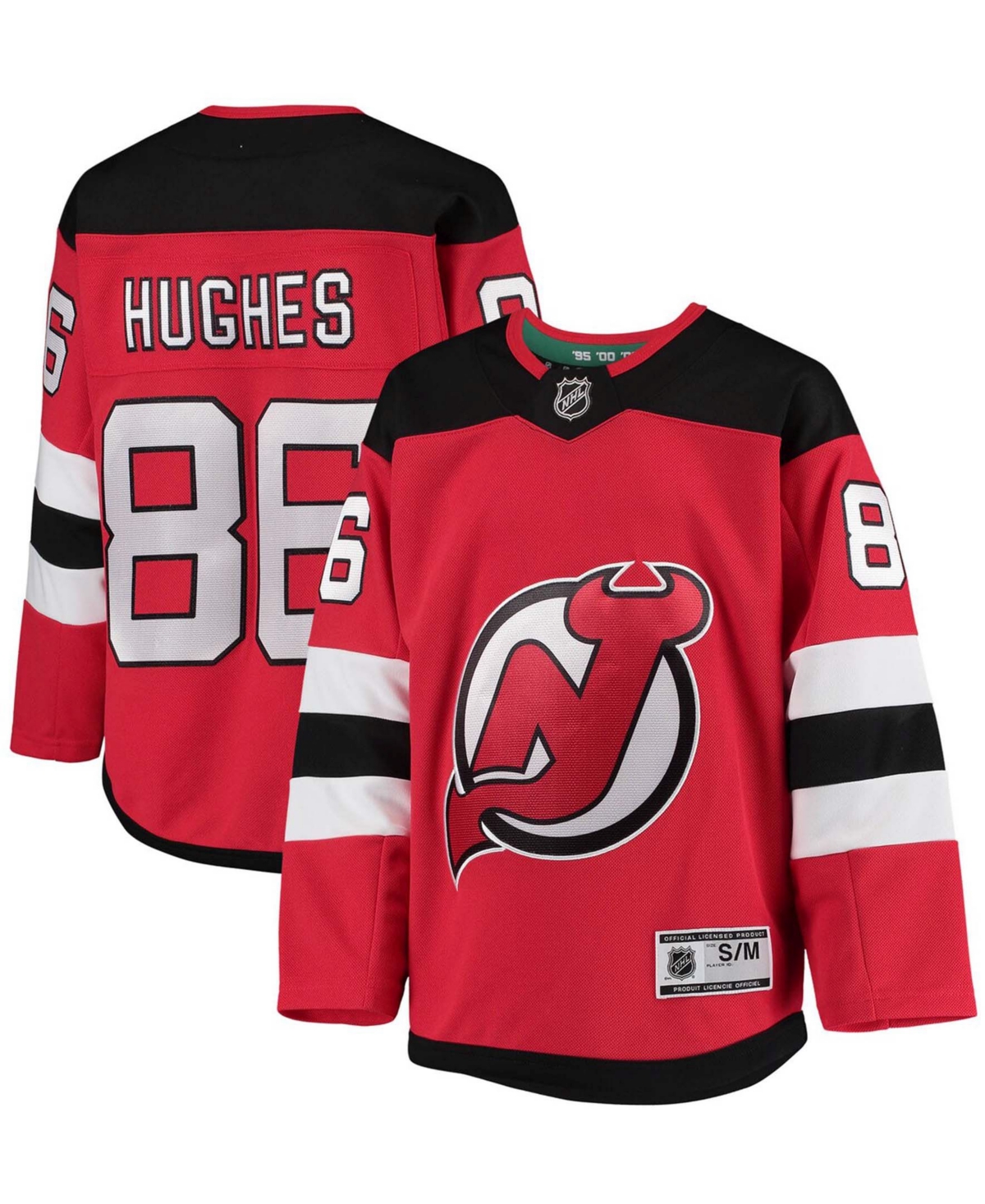 Click here for Big Boys and Girls Jack Hughes Red New Jersey Devi... prices